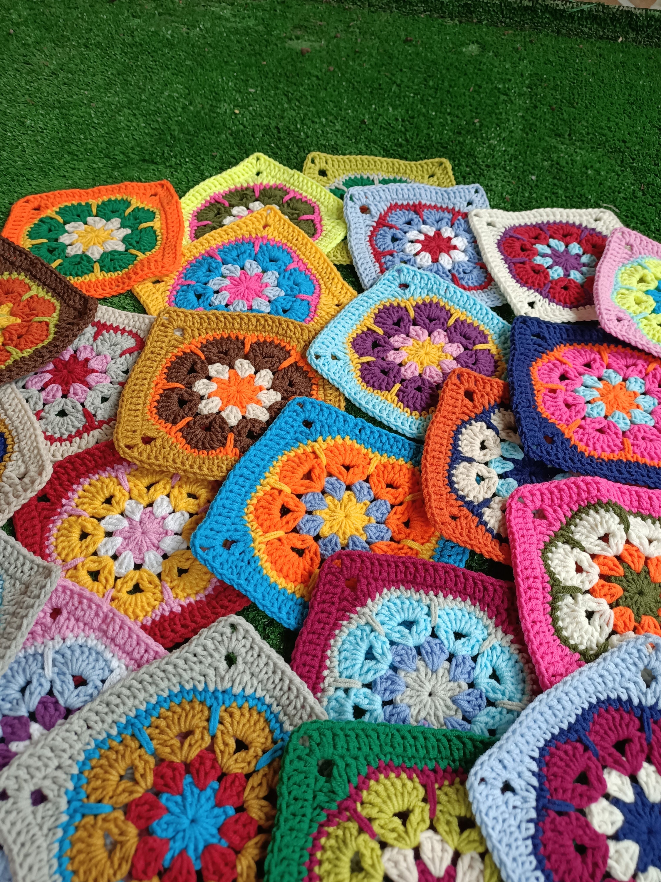24 African Violet Multicolored Granny Square Set, Crocheted Afgan ...