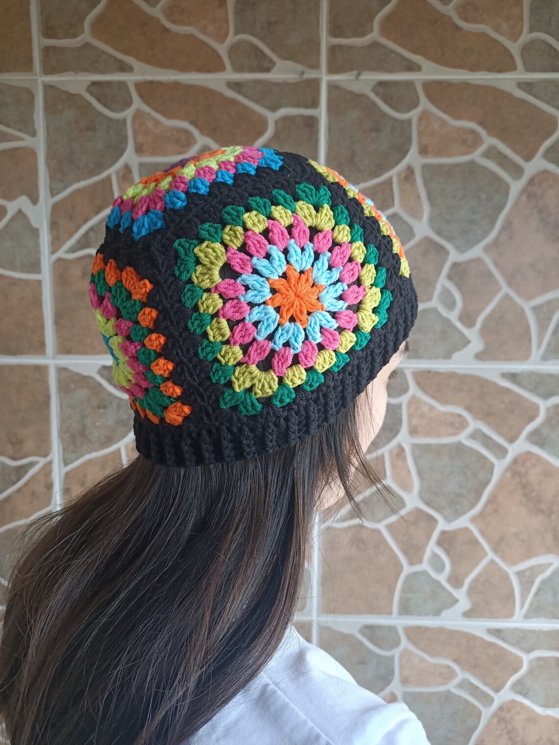 Granny Square Beanie, Crochet Fashion Beanie, Handknit Beanie, Knitted ...