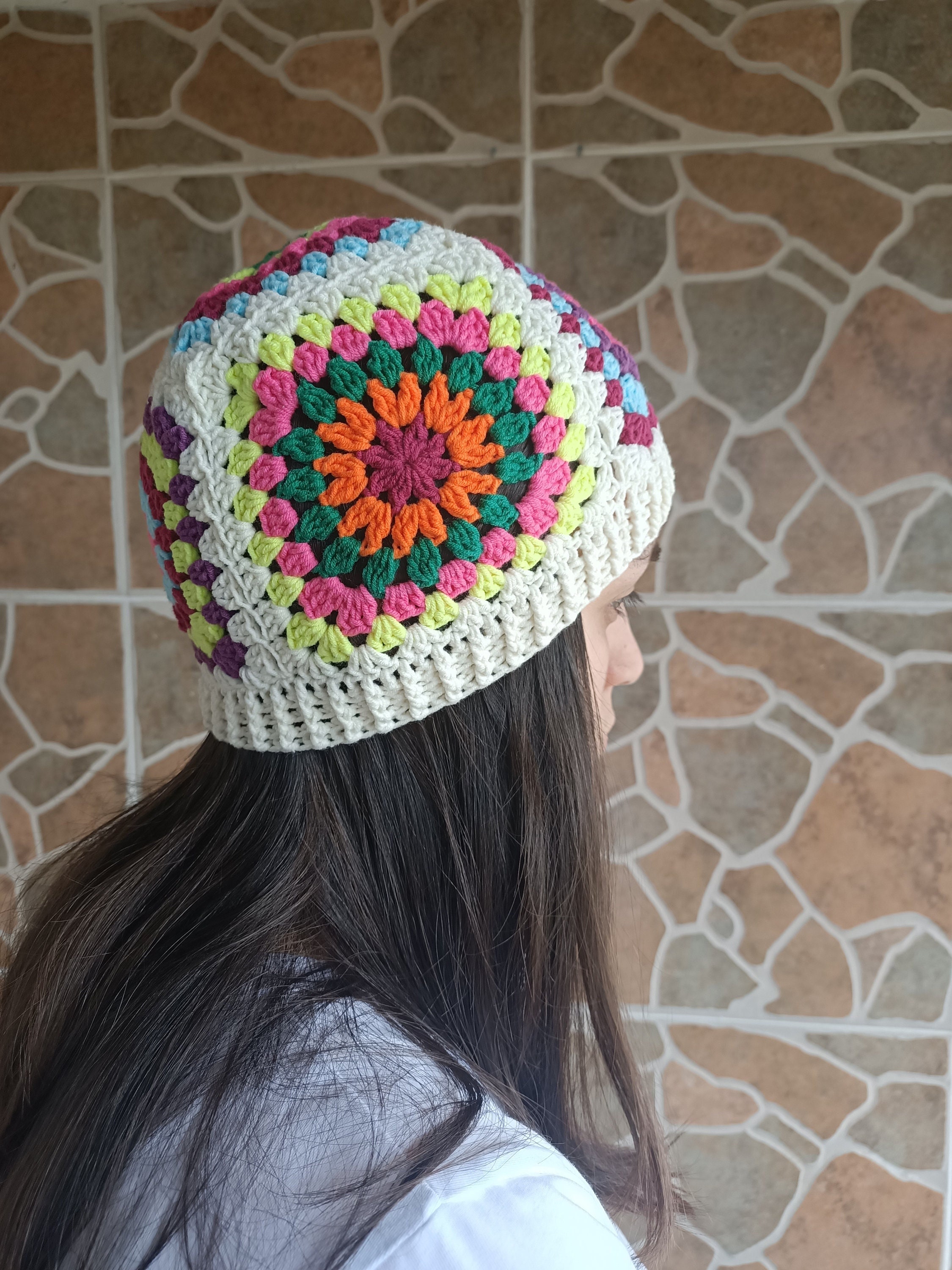 White Granny Square Beanie, Crochet Fashion Beanie, Handknit Beanie ...