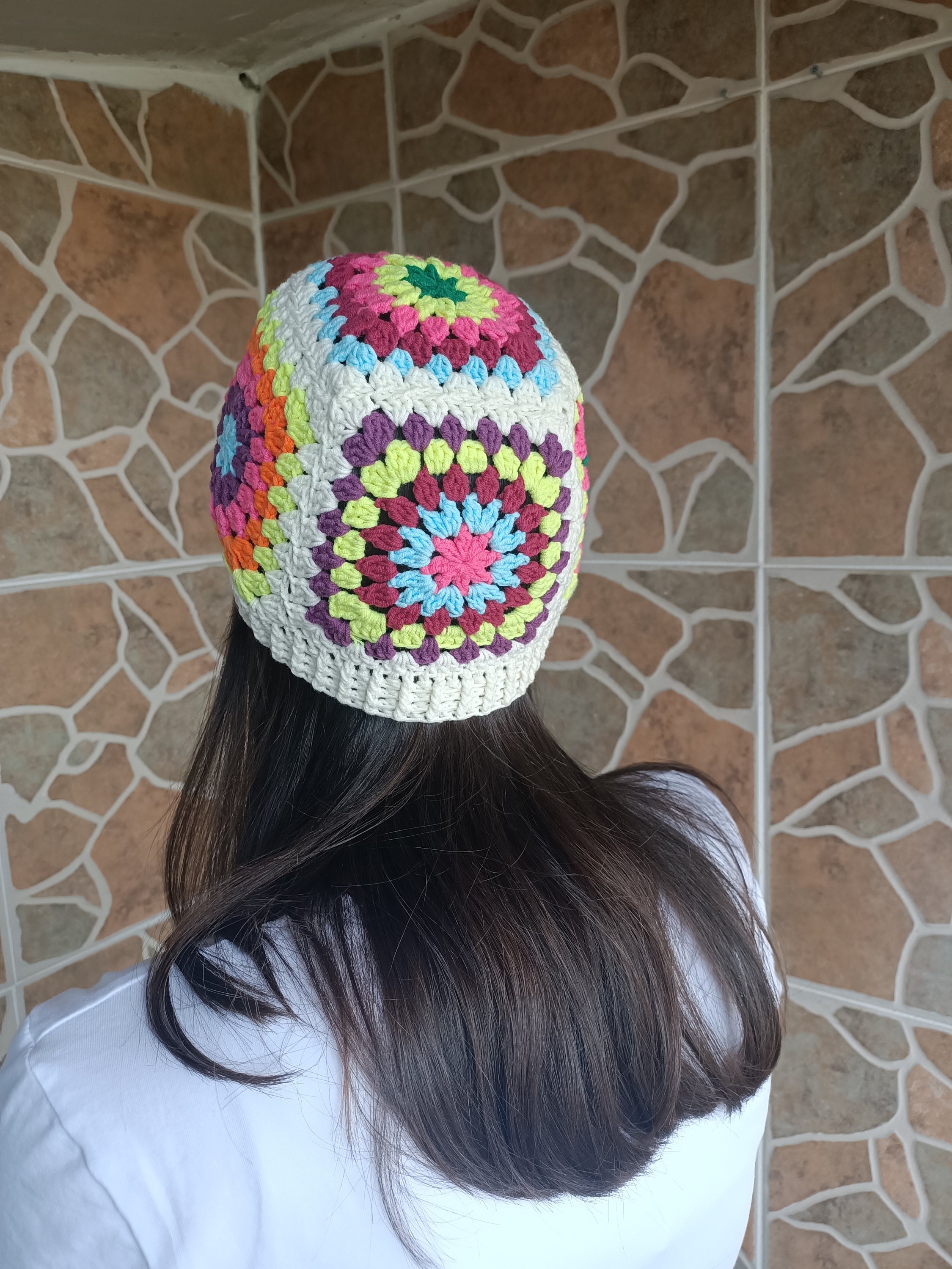 White Granny Square Beanie, Crochet Fashion Beanie, Handknit Beanie ...