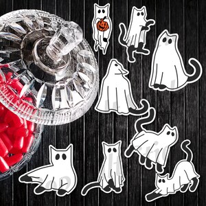 Halloween Stickers, 8 Ghost Cat Sticker Set Cute Stickers, Halloween ...