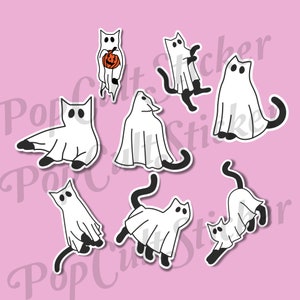 Halloween Stickers, 8 Ghost Cat Sticker Set Cute Stickers, Halloween ...