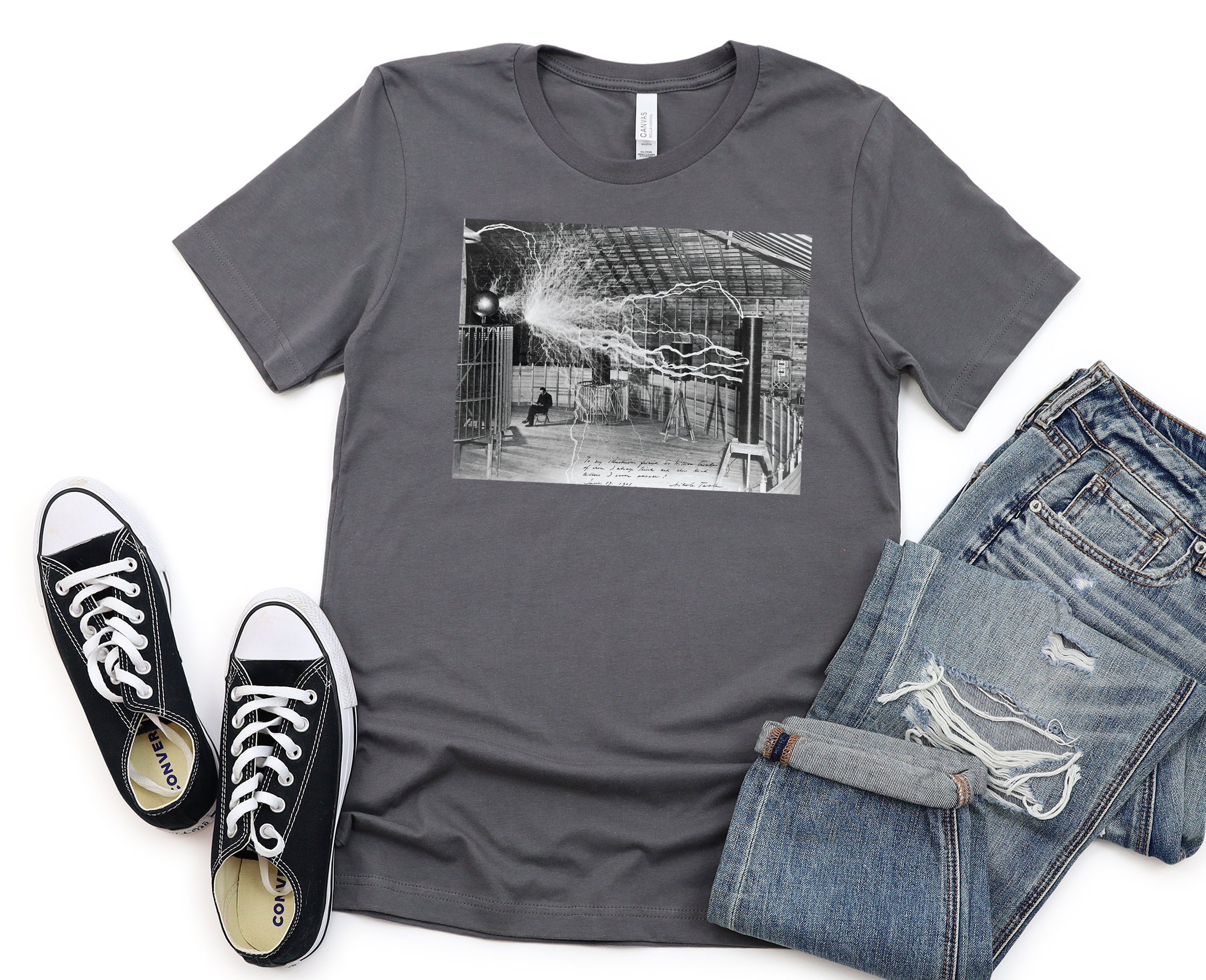 Nikola Tesla Electricity Photo Shirt, Magnifying Transmitter, Science ...
