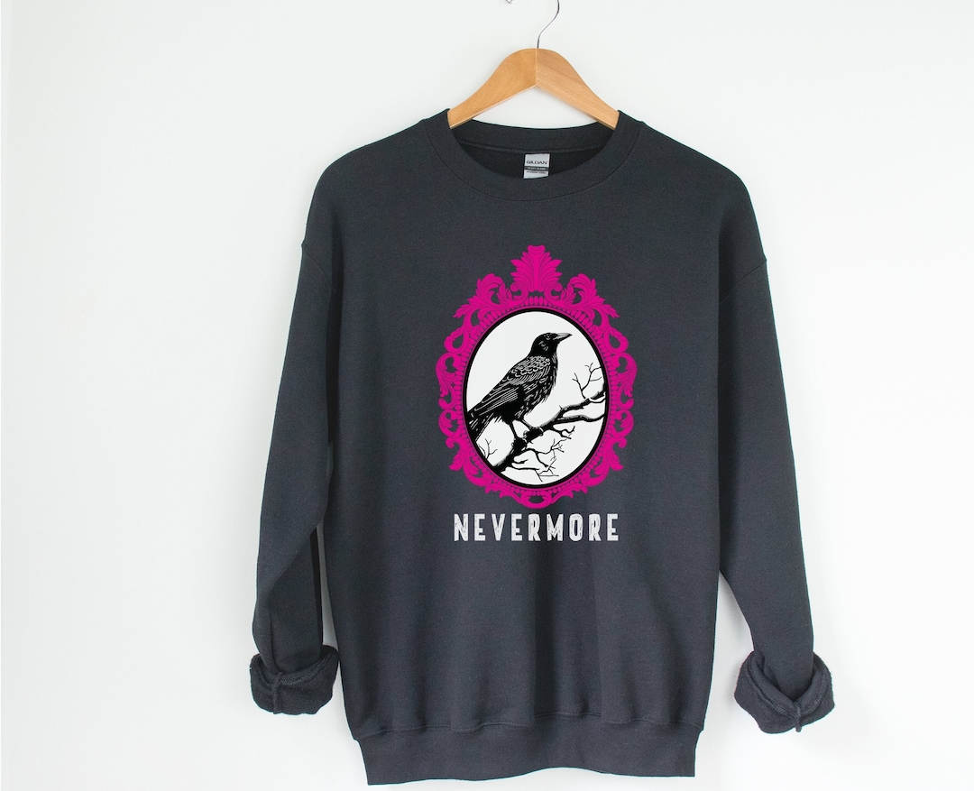 Nevermore Crow Raven Goth Sweatshirt - Gothic Poe-inspired Bird Graphic - Halloween Pullover ...