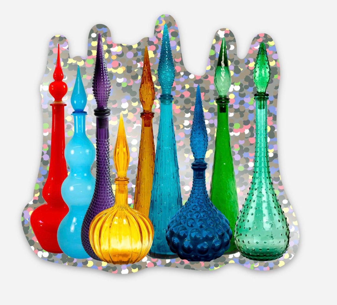 Magical Genie Bottle Sticker 3 X 2.8 Glittery Background With Vintage ...