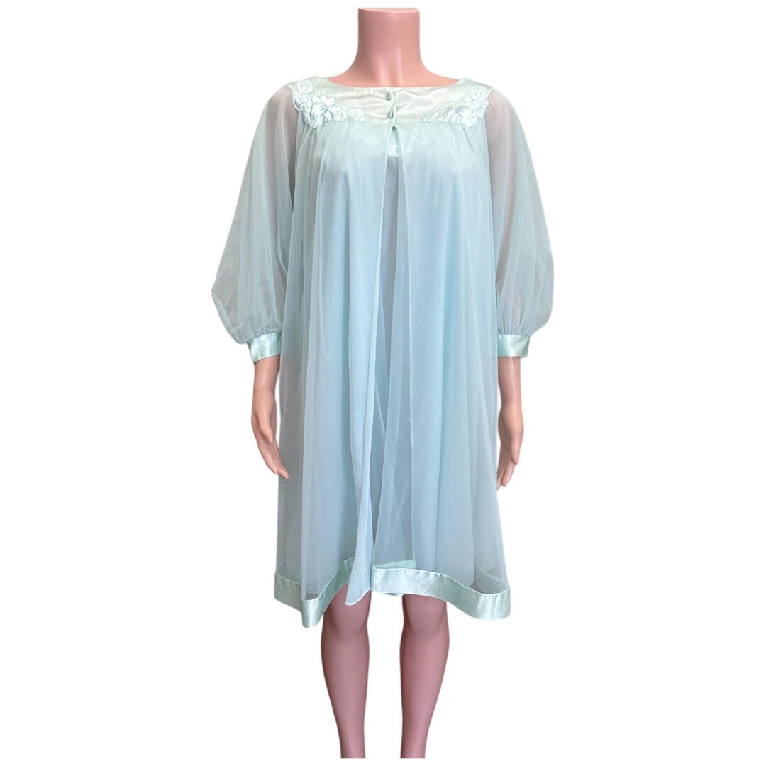 Gossard Artemis Vintage Sheer Blue Peignoir Set Nightgown & Robe Small ...