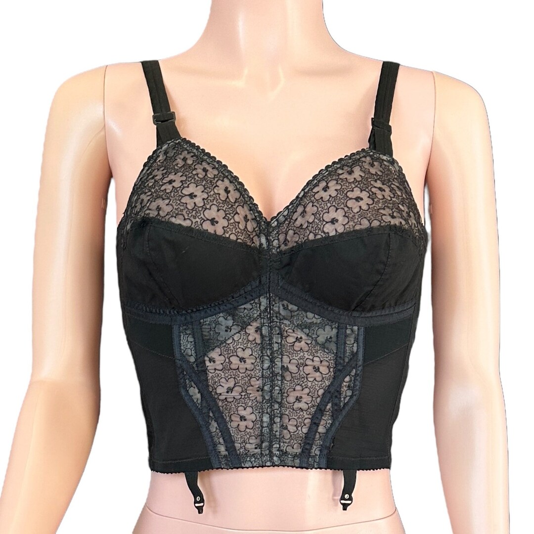 1950s Vintage Black Longline Bullet Bra With Corset Hooks Bustier Cordé De Paris Etsy