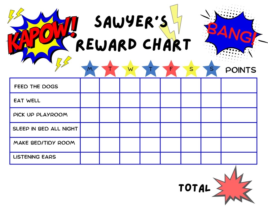 Editable Comic Book Reward Chart for Kids - Etsy