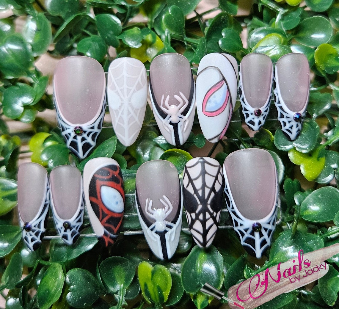 Spider-man Matte Almond Shape Press on Nails Set Reusable Fake Nails - Etsy