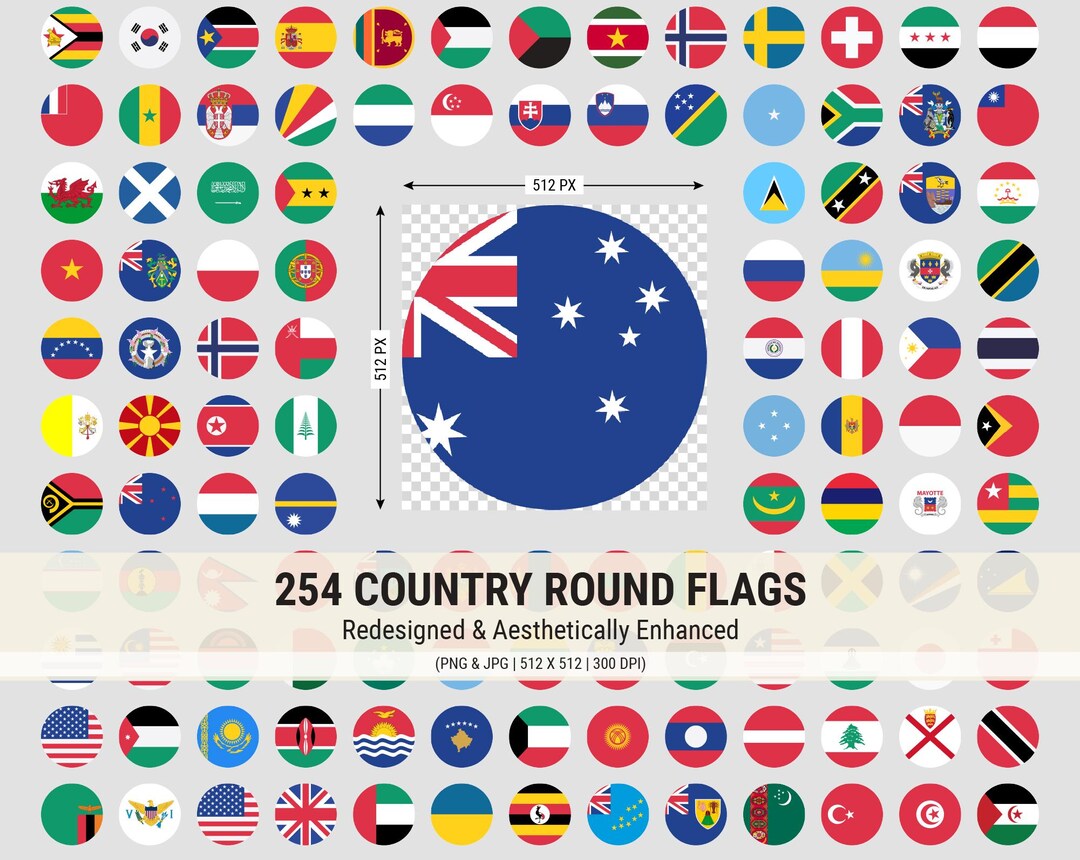 254 World Country Flags Collection – Round Shape - Redesigned ...