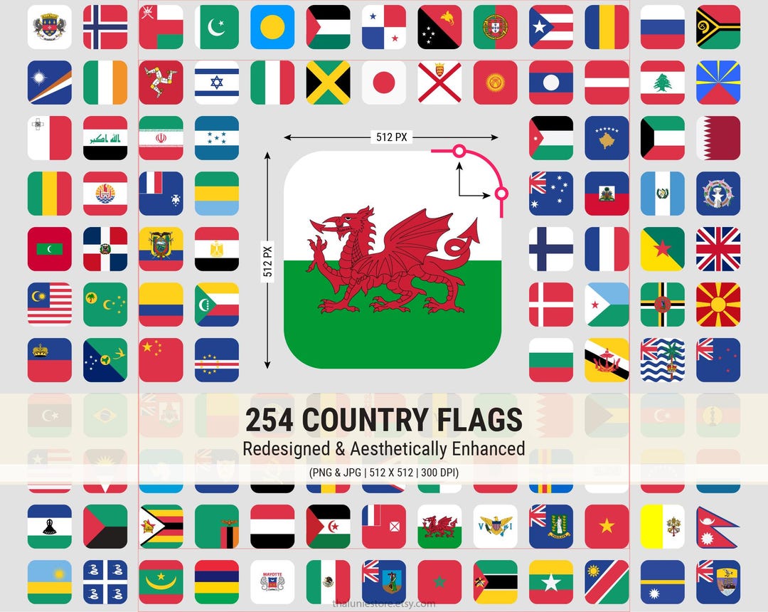254 World Country Flags Collection – Square Rounded Edges - Redesigned ...