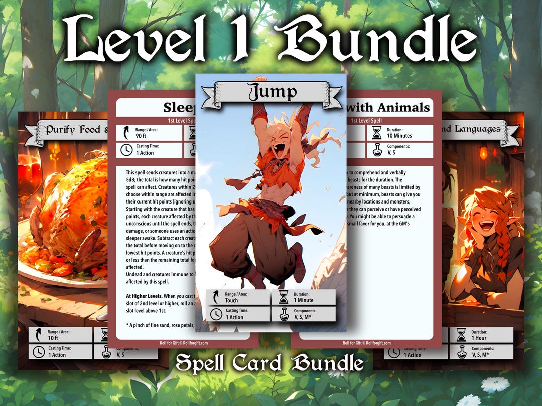 Dnd Level 1 Spell Cards 49 Spell Bundle anime Dnd Spellbook for Fantasy ...