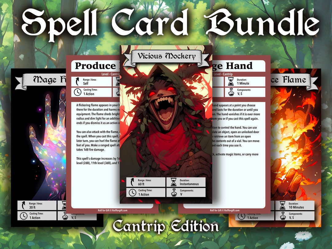 Dnd Spell Cards 24 Cantrip Bundle anime Tarot Dnd Spellbook for Fantasy ...