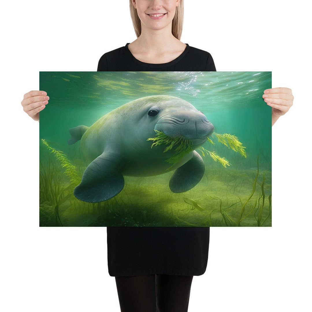 Manatí nadando y comiendo algas marinas-arte-decoración de pared - Etsy ...
