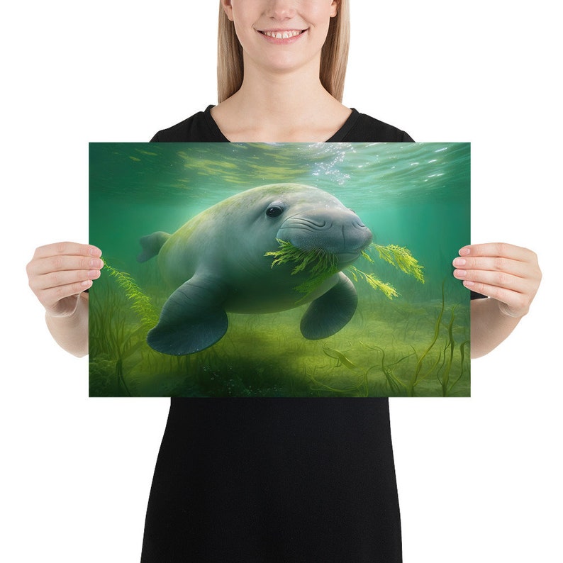 Manatí nadando y comiendo algas marinas-arte-decoración de pared - Etsy ...