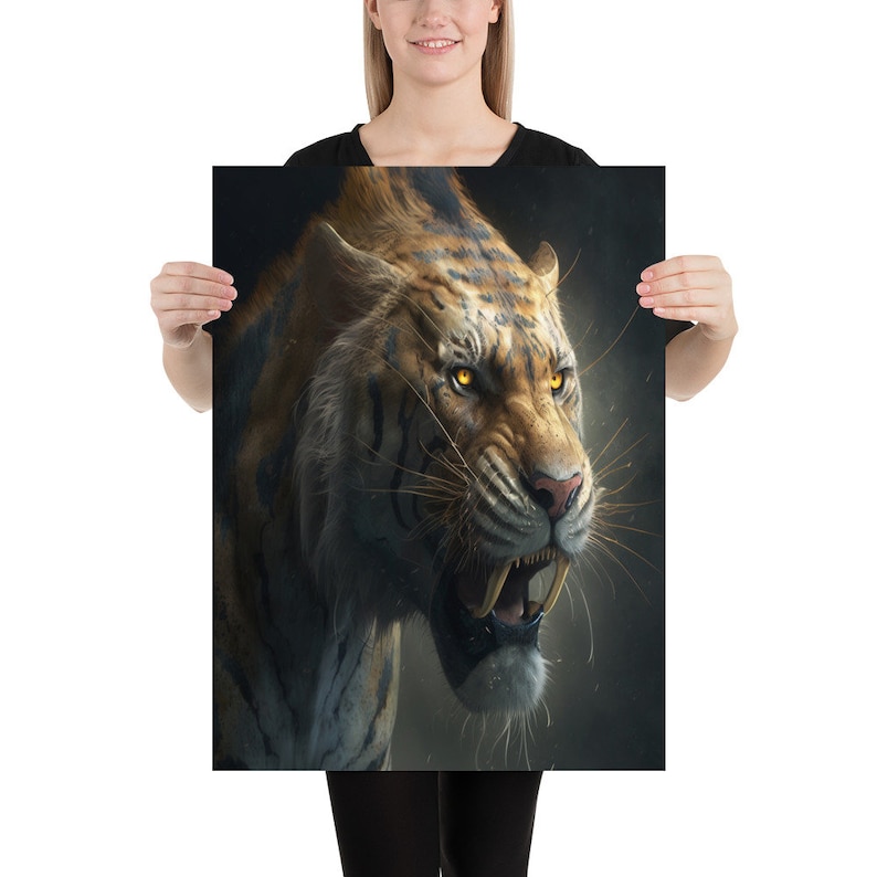 Growling-angry-sabertooth Tiger-extinct-kids Room-wall Art-home Decor ...