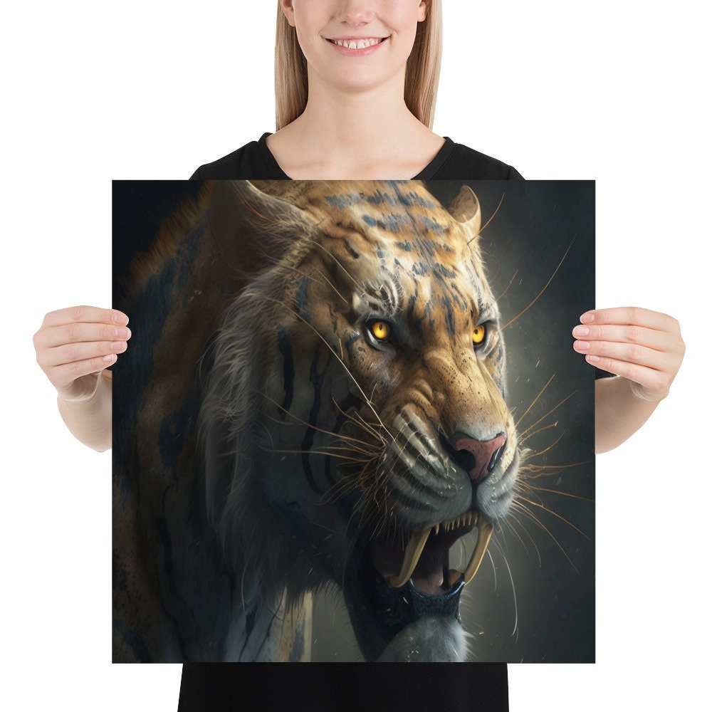 Growling-angry-sabertooth Tiger-extinct-kids Room-wall Art-home Decor ...