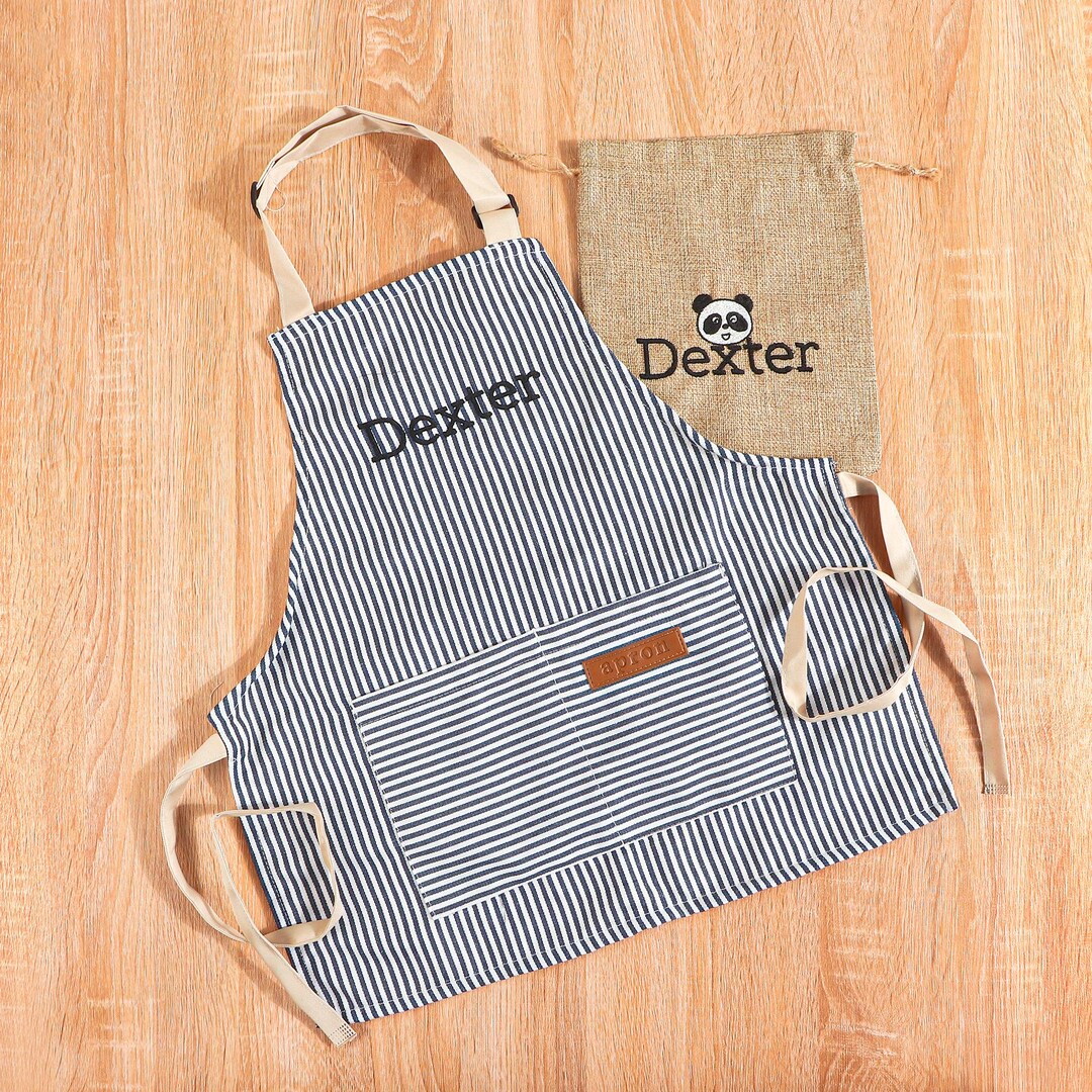 Custom Apron for Children With Personalized Name, Striped Cooking Apron ...