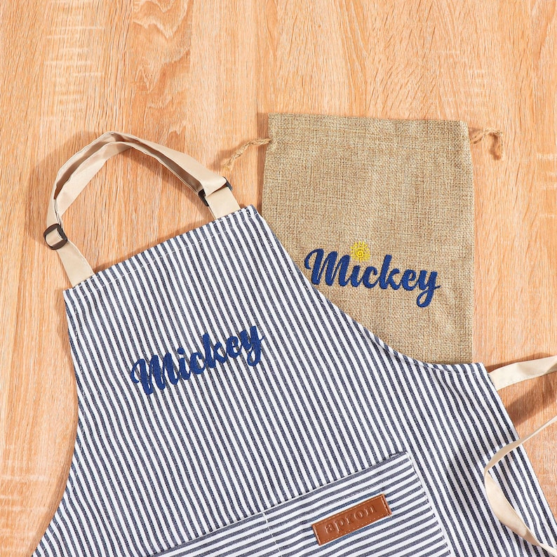Personalized Kids Apron With Embroidered Name, Stripe Print Toddler ...