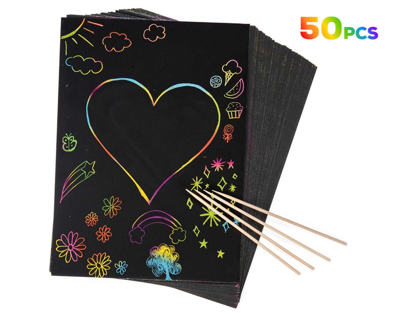50 Pack Large 8x10 Rainbow Scratch Paper, Magic Scratch Art Paper ...