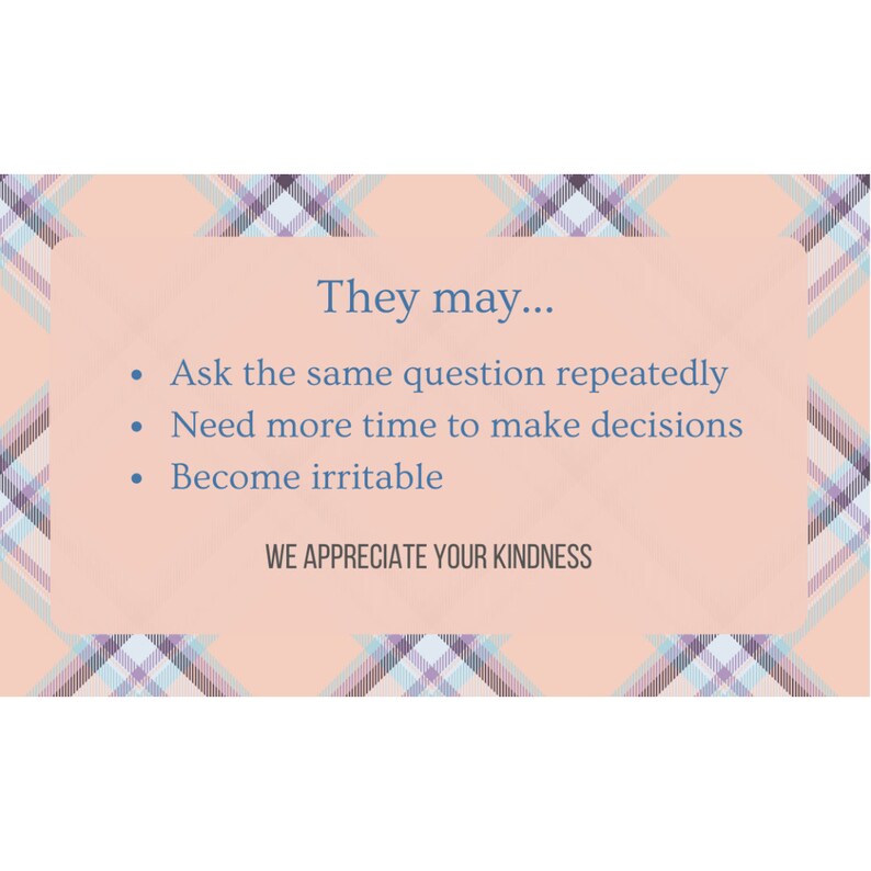 Courtesy Cards for Alzheimer's Disease and Dementia: Charlotte Plaid - Etsy