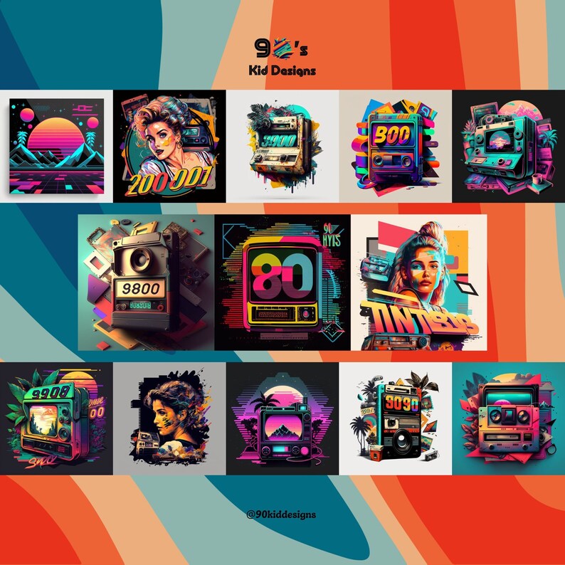 80s & 90s Retro Design Bundle - Transparent Background, Ready to Print ...