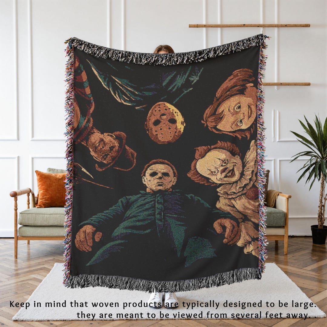 Retro Horror Movie Woven Blanket: Slasher Villains Halloween Decor - Etsy
