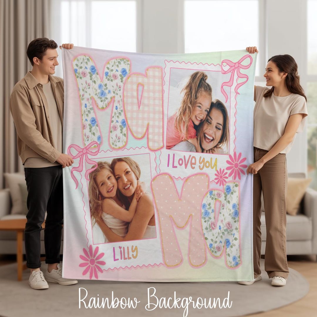 Personalized Photo Blanket - Floral Mama, Nana, Gigi, Mimi Plush Throw ...