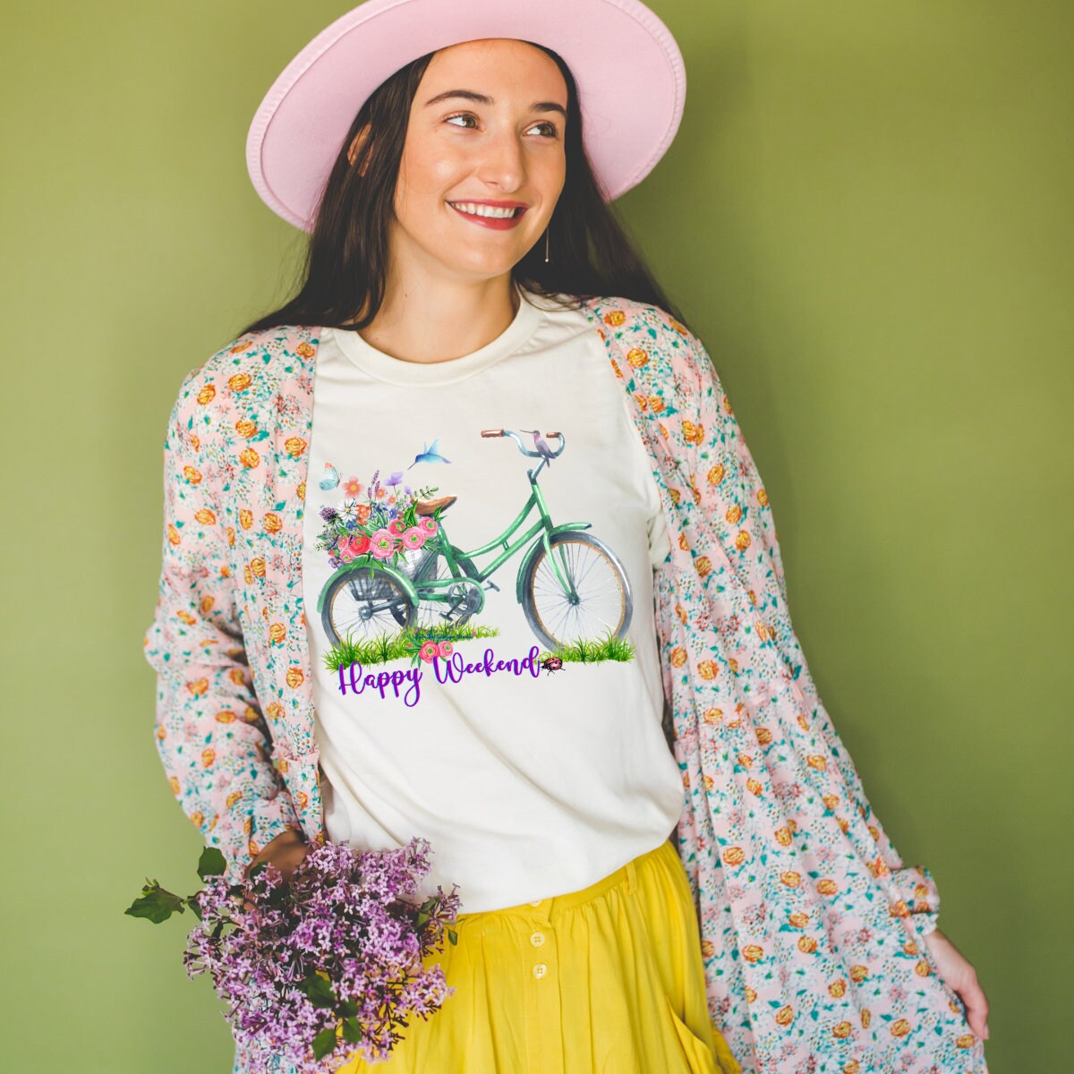 Cottagecore Flower Bike Tshirt, Cute Weekend Shirts, Fashionable BFF ...