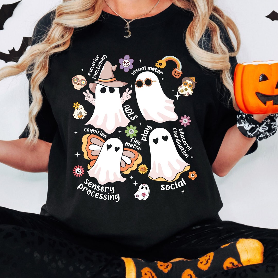 Cute Retro Occupational Therapy Halloween Shirt - Groovy Ghost Hippie OT Assistant Shirt ...