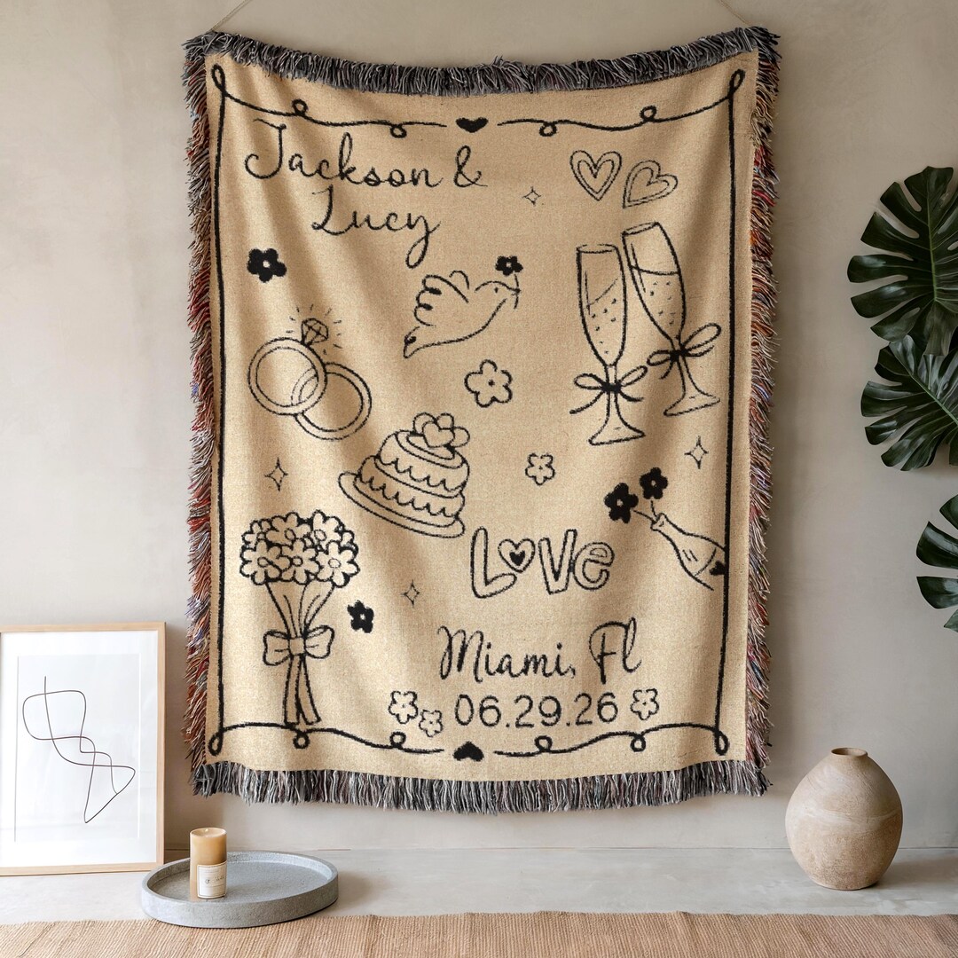 Custom Wedding Doodle Woven Blanket - Personalized Woven Couples ...