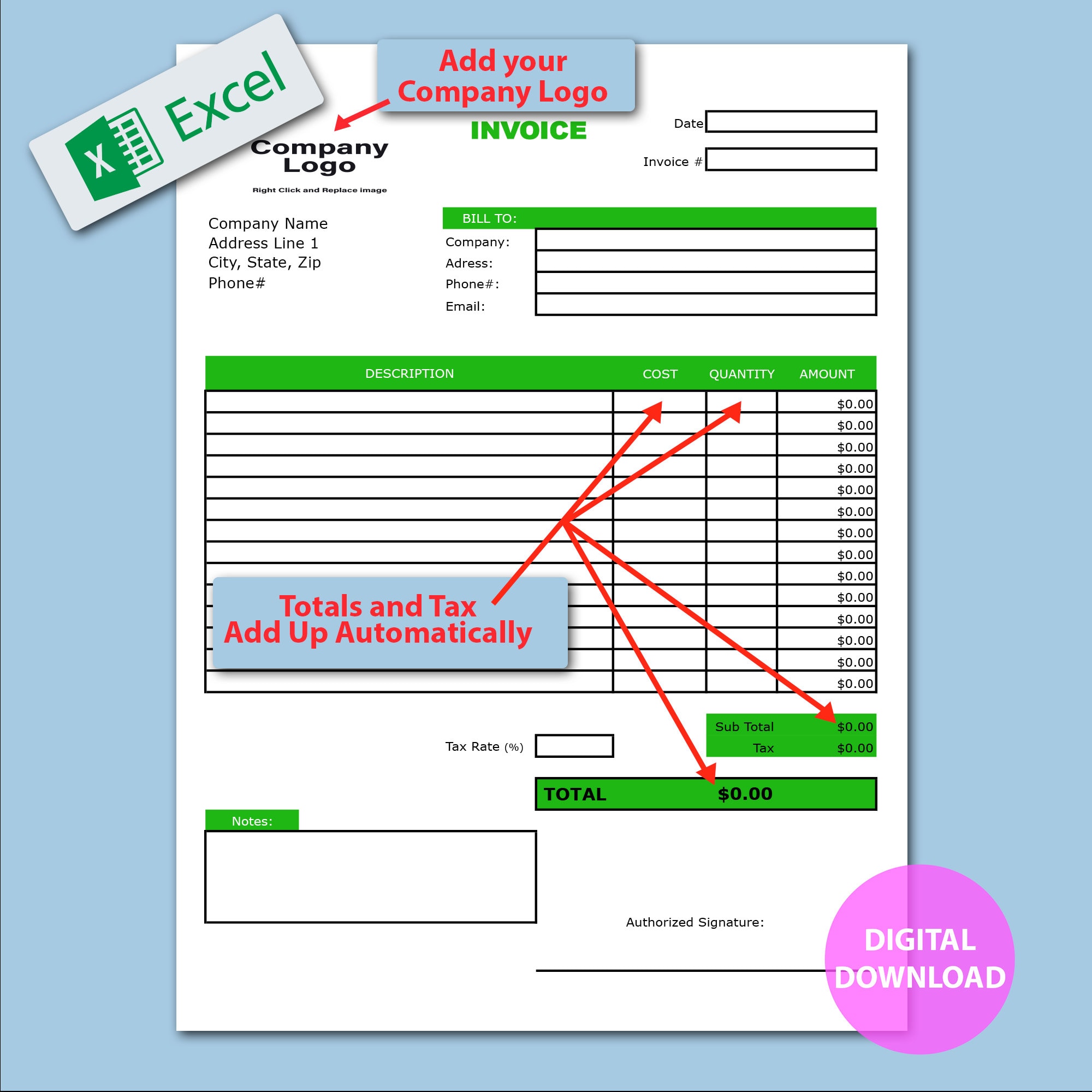 Small Business Invoice Template EXCEL | Excel Invoice Template ...