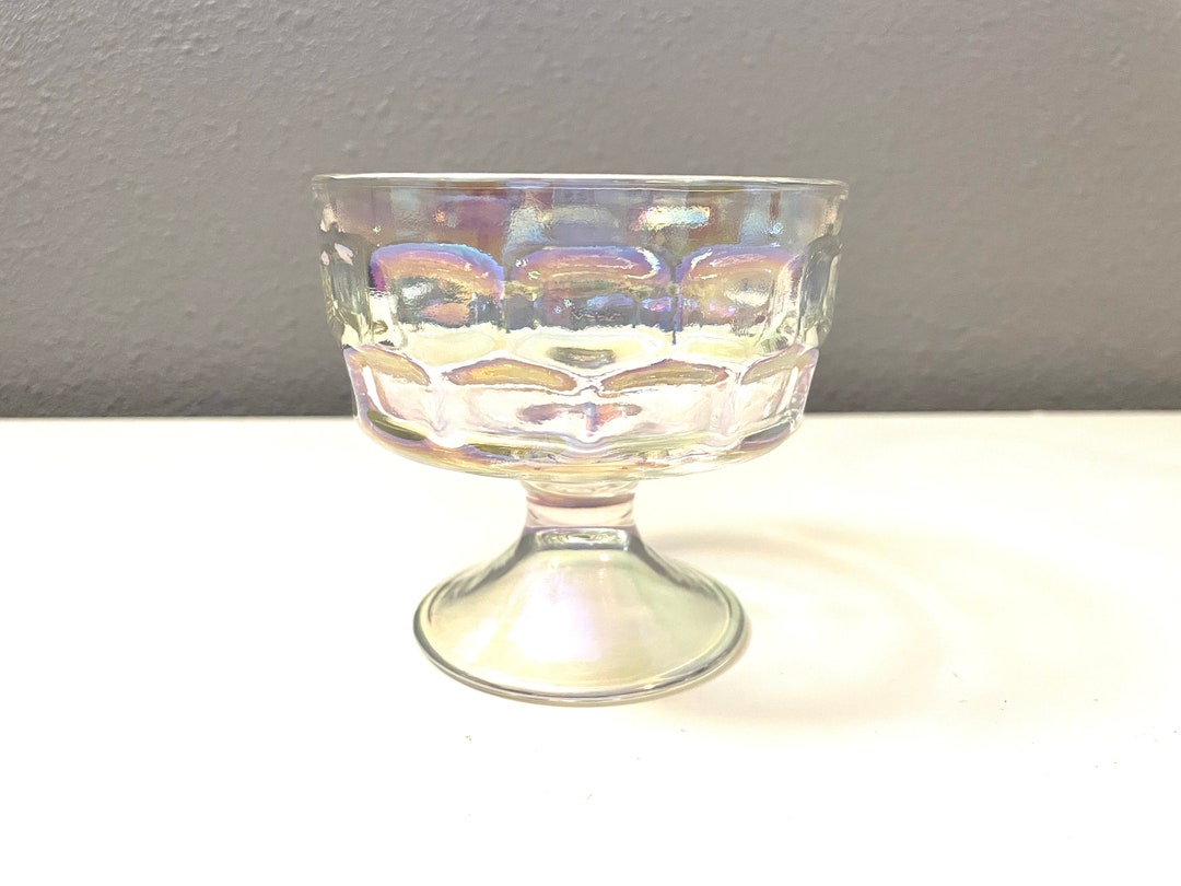 Vintage Federal Glass Iridescent Colonial Thumbprint Footed Dessert ...