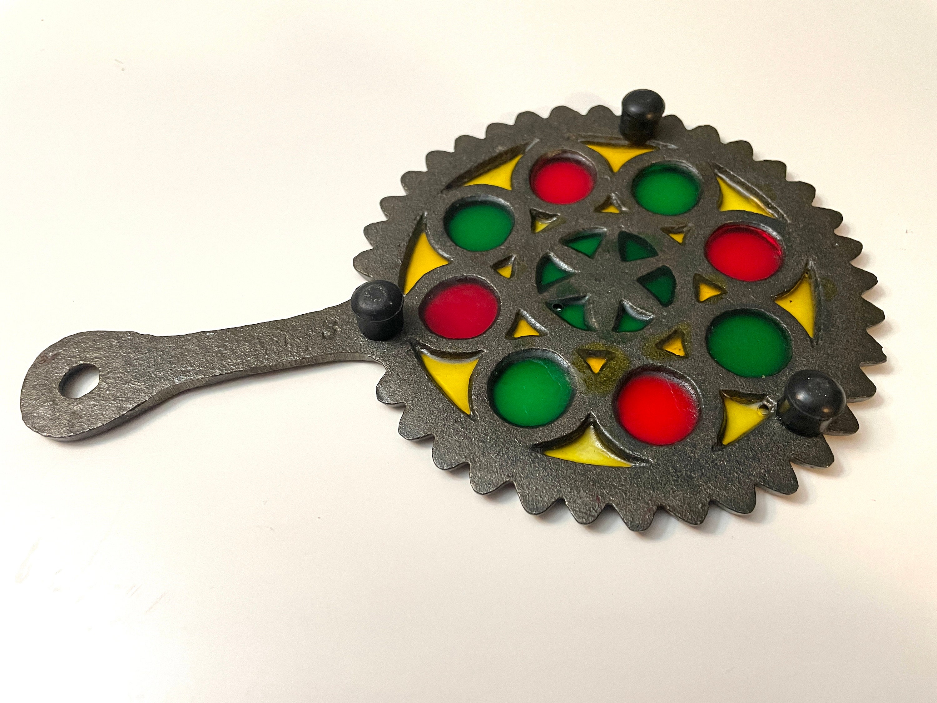 Stained Glass Cast Iron Trivet, Paddle Shaped With Sawtooth Edge - Etsy