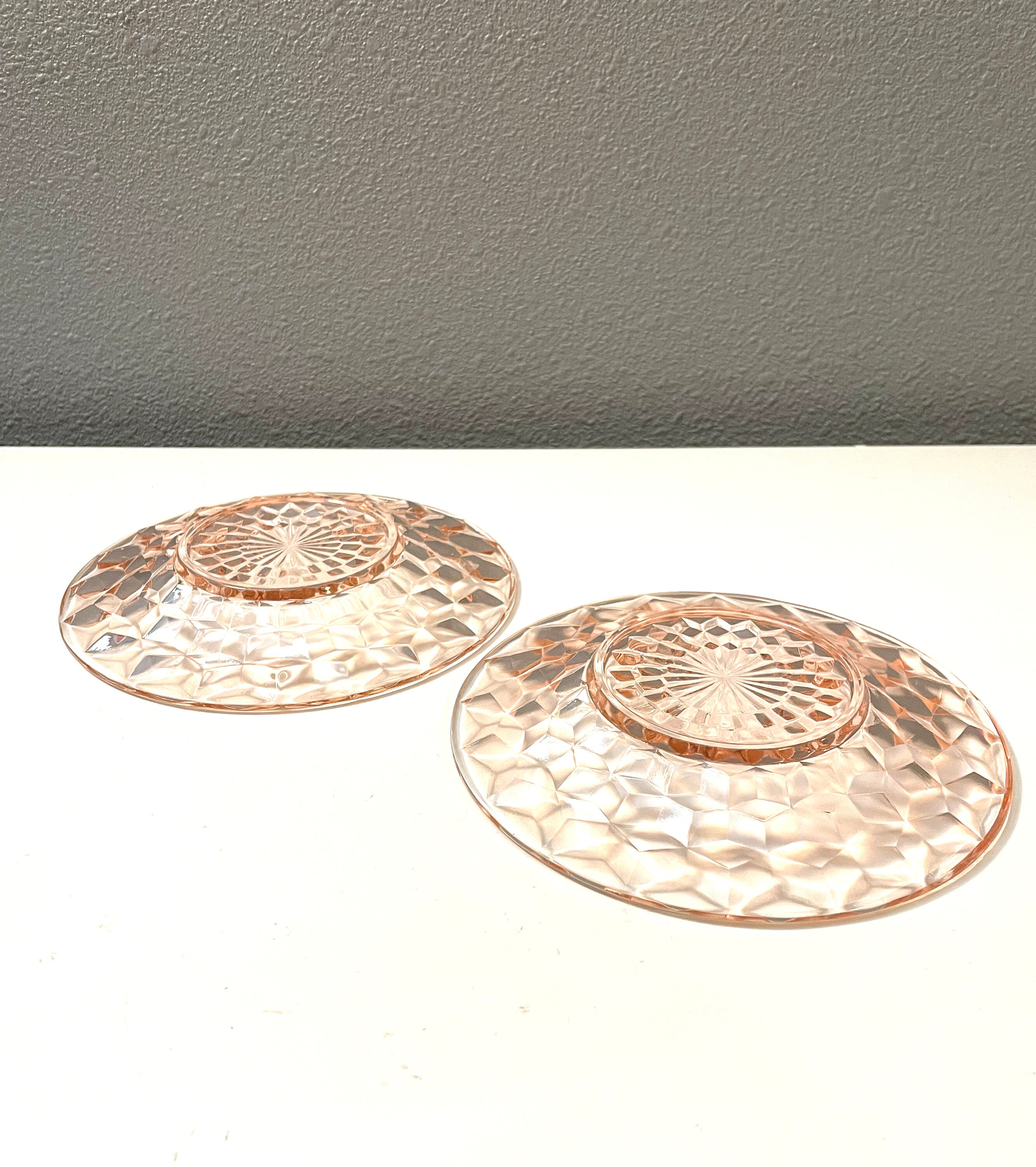 Vintage Jeanette Glass Cubist Pink Small Plates - Set of 2 - Etsy