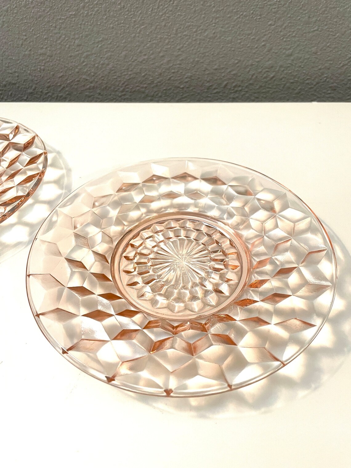 Vintage Jeanette Glass Cubist Pink Small Plates - Set of 2 - Etsy