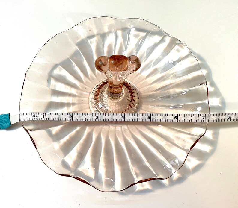 Vintage Ruffled Pink Depression Glass With Center Handle Tidbit Tray ...