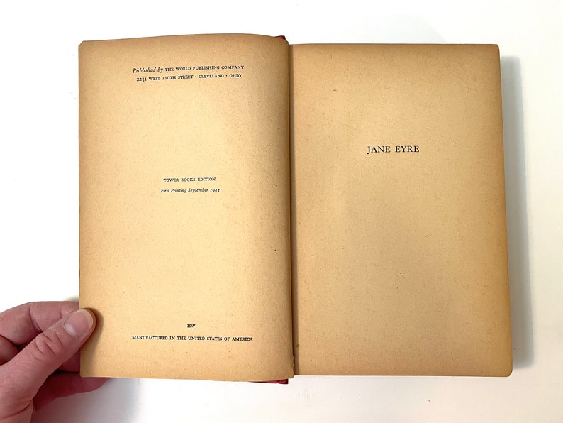 Jane Eyre Hardcover Book 1943 First Printing Tower Books - Etsy