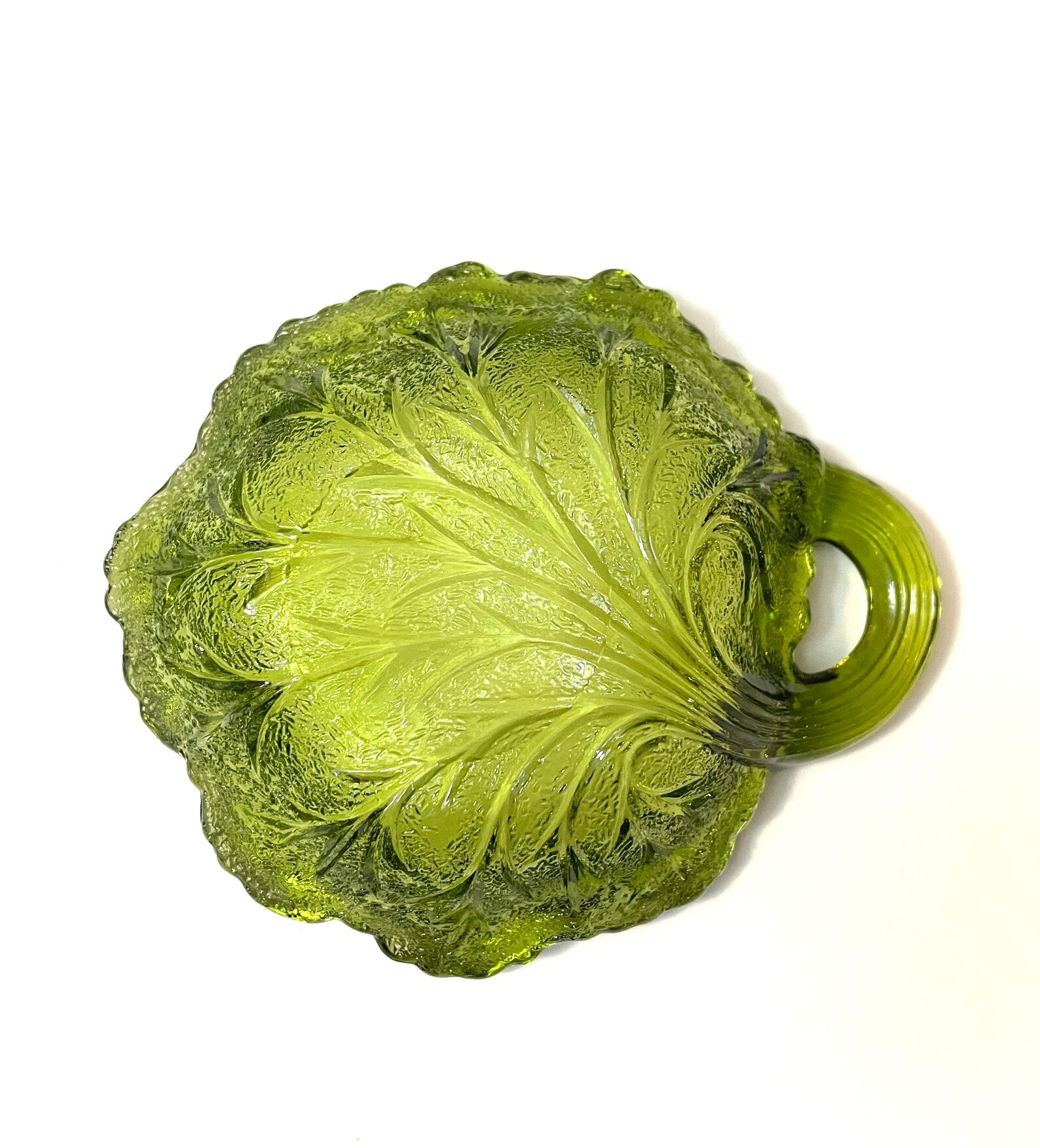 Vintage Indiana Glass Pebble Leaf Avocado Green Trinket Dish - Etsy