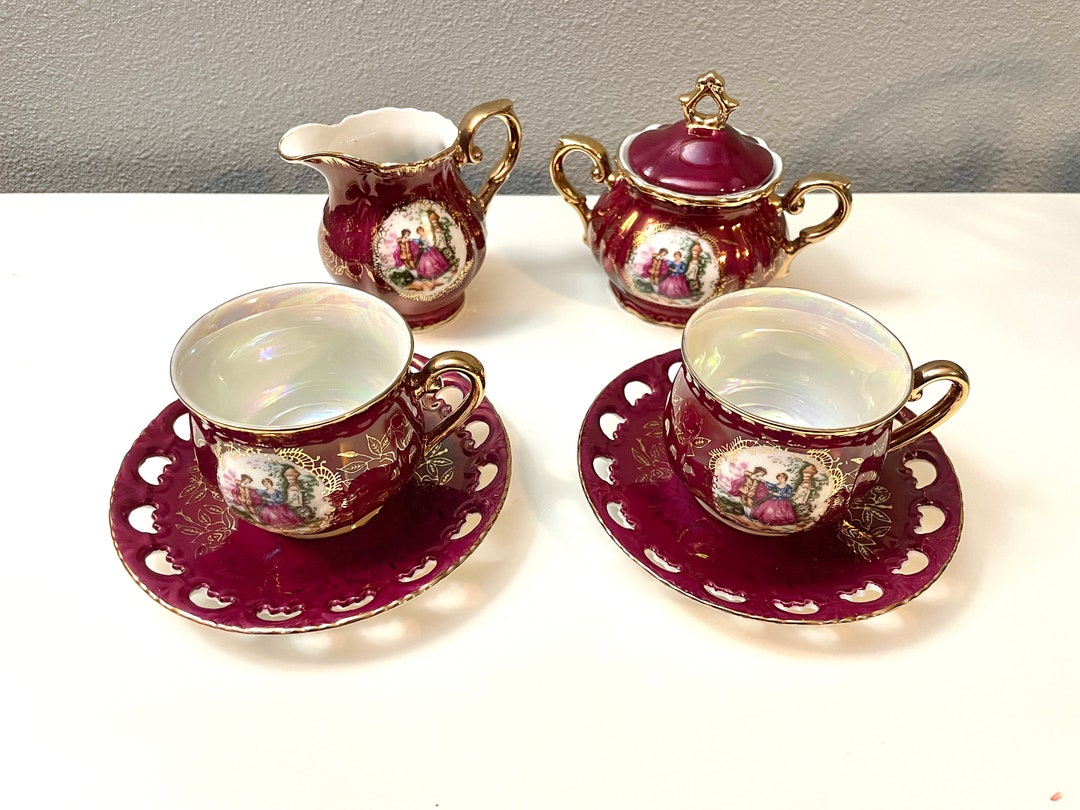 Vintage Victorian Style Tea Set With Cups, Saucers, Creamer, and ...