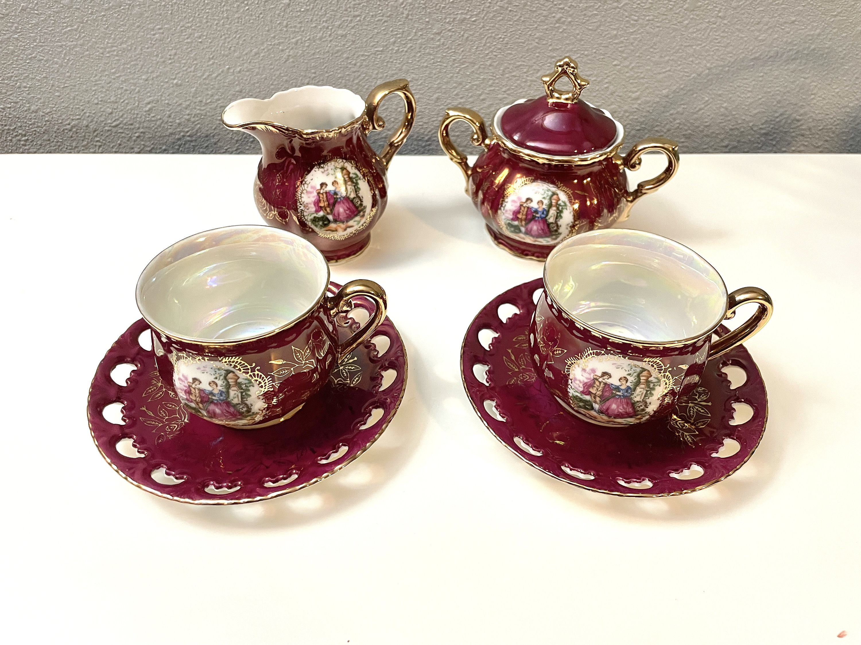 Vintage Victorian Style Tea Set With Cups, Saucers, Creamer, and ...