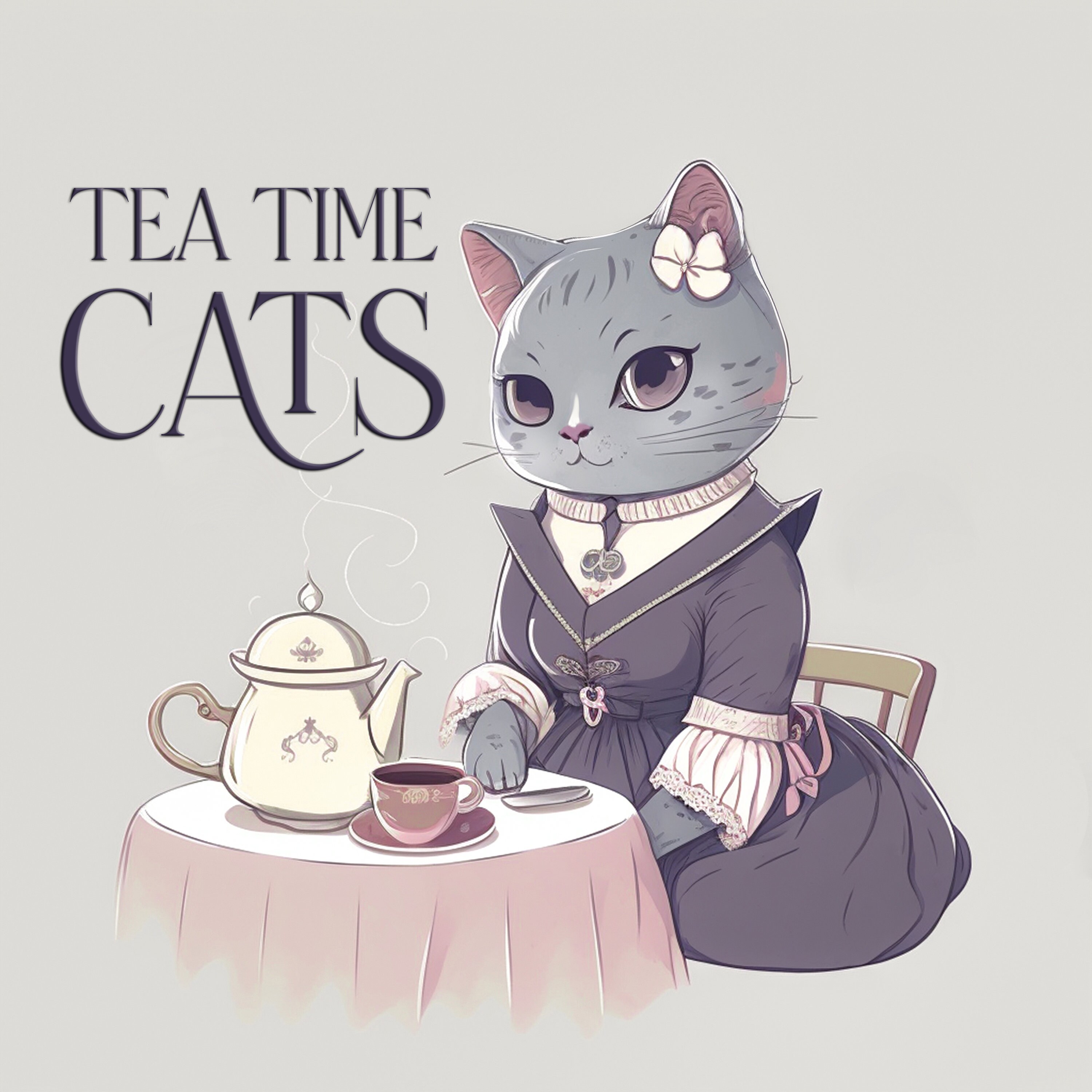 Purrfectly Posh: Cute Kitty Tea Time Art Display Digital - Etsy