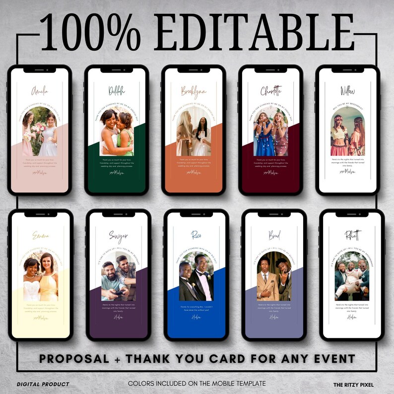 Wedding Party Proposal Canva Templates: Mobile, Printable Bundle ...