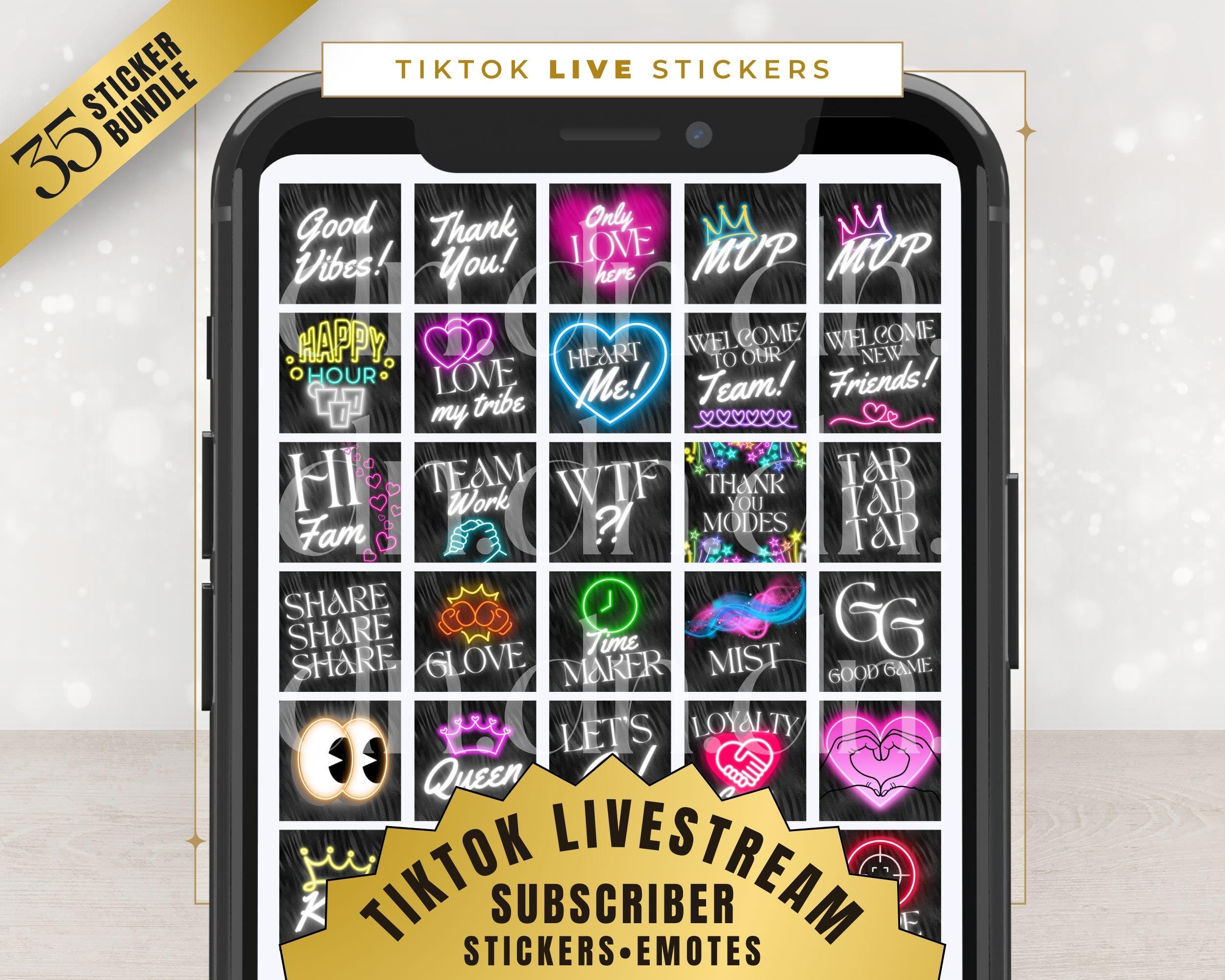 Neon White Tiktok Stickers: Livestream Emotes, Badges (digital Download ...