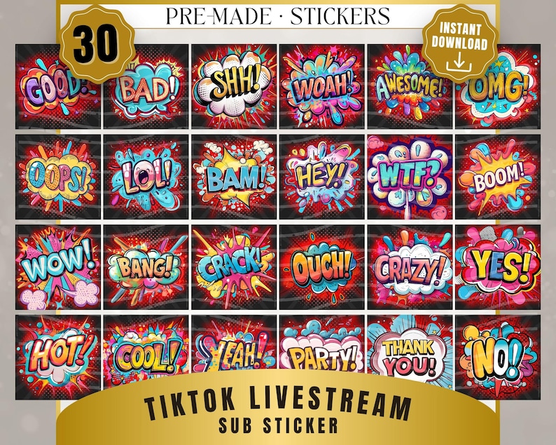 Tiktok Subscriber Stickers, Tik Tok Sub Stickers, Livestream Stickers ...