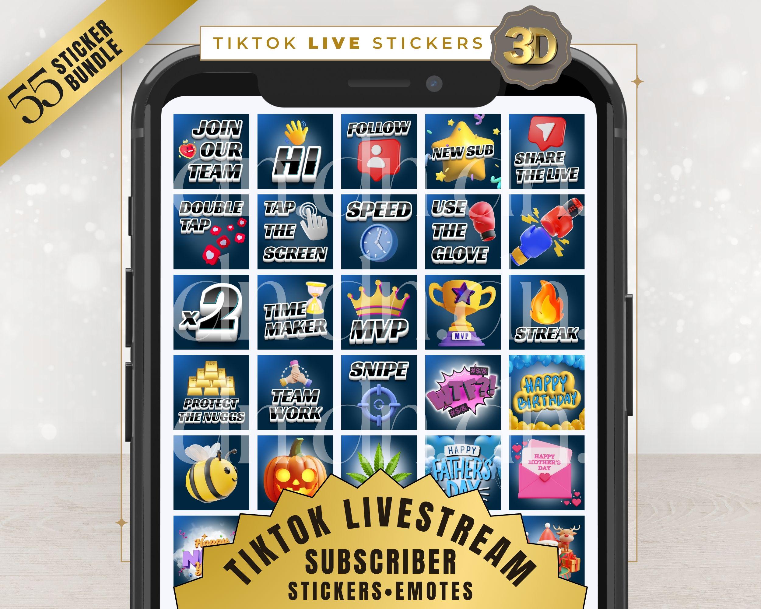 3D Tiktok Subscriber Stickers: 55 Dark Blue Livestream Emotes (digital ...