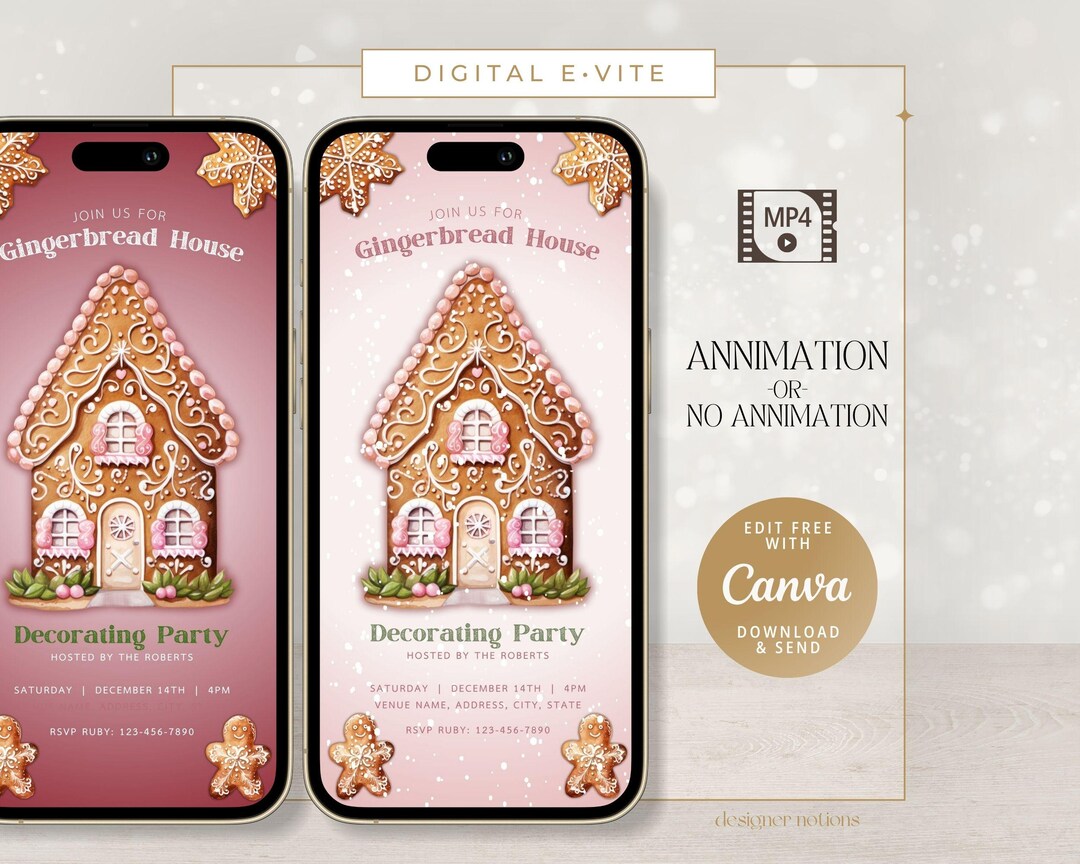 Pink Christmas Gingerbread Decorating Party Evite: Animated Canva ...