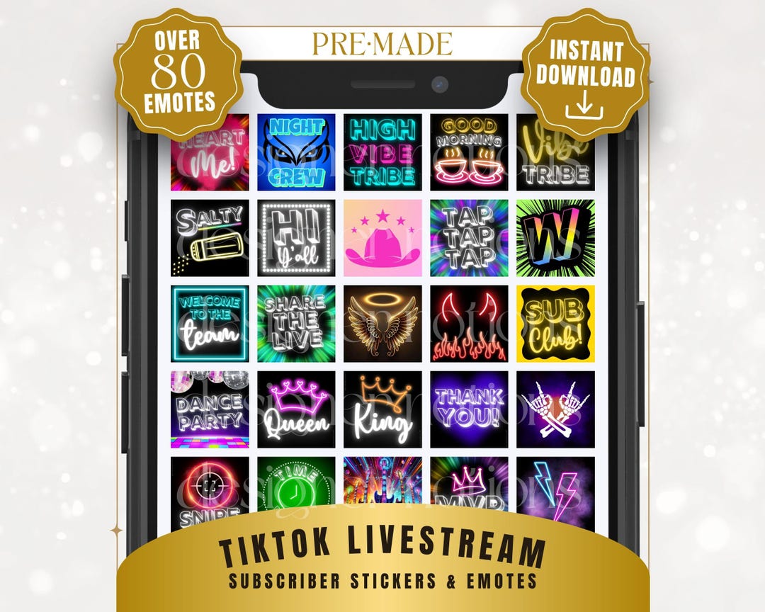 87 Bright Bold Neon Tiktok Subscriber Stickers, Expressive Livestream ...