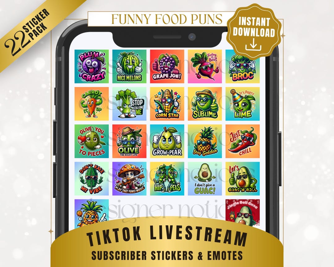 Tiktok Sub Stickers Funny Food Puns Chat Emotes Digital Download - Etsy