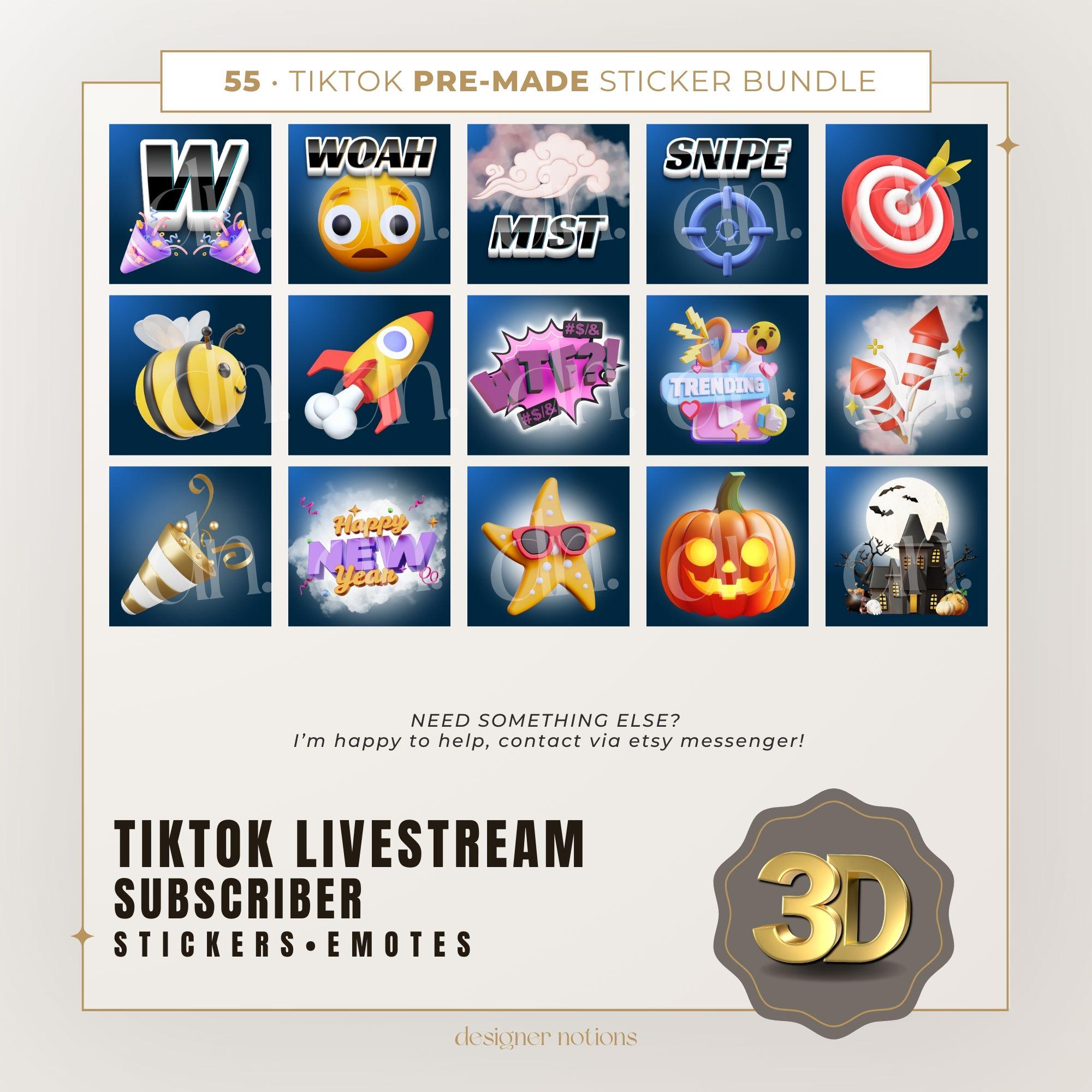 3D Tiktok Subscriber Stickers: 55 Dark Blue Livestream Emotes (digital ...